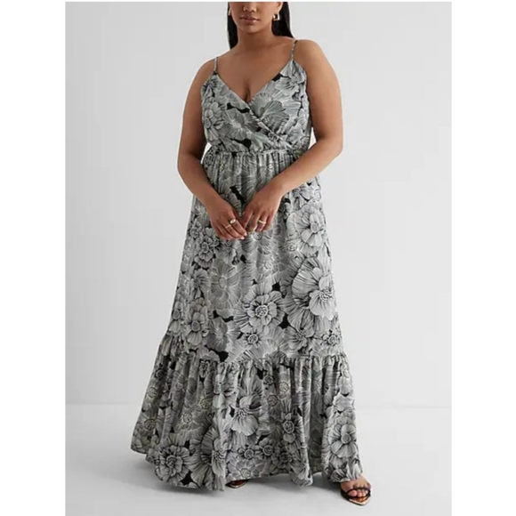 Express | Dresses | Express Satin Floral Wrap Front Tiered Maxi Dress ...